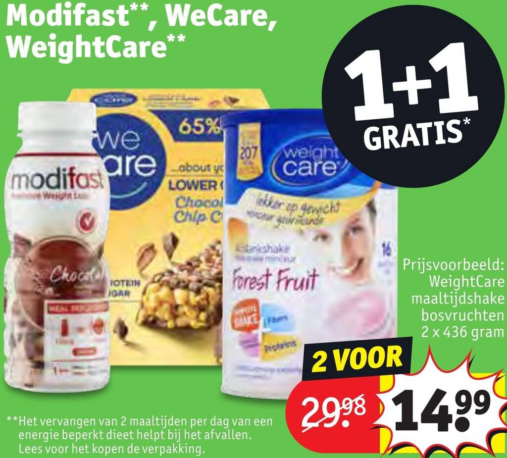 Modifast, WeCare, WeightCare 1+1 gratis aanbieding bij Kruidvat