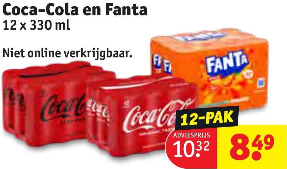 Coca-Cola en Fanta 12 x 330ml aanbieding bij Kruidvat