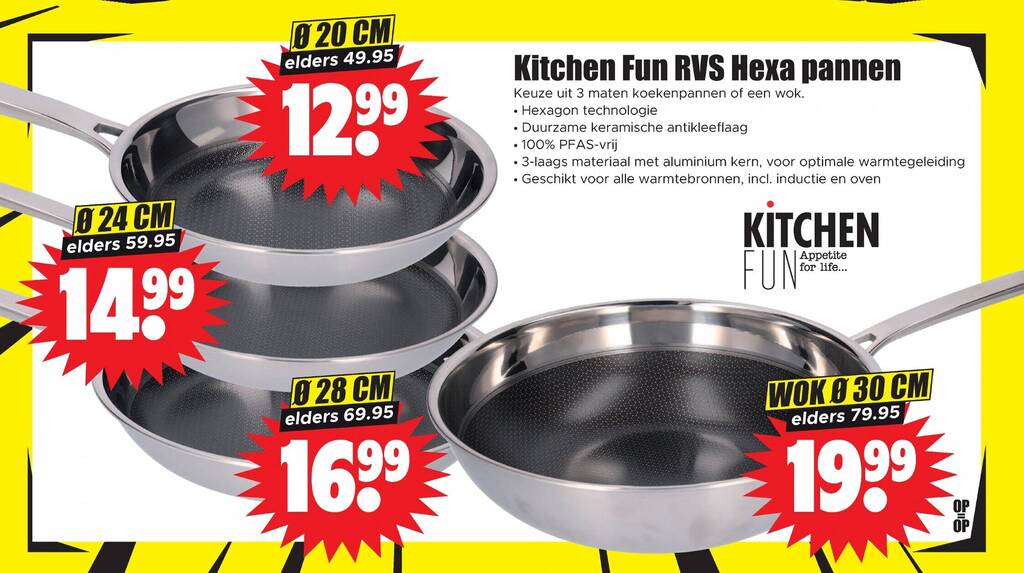 Kitchen Fun RVS Hexa pannen aanbieding bij Dirk