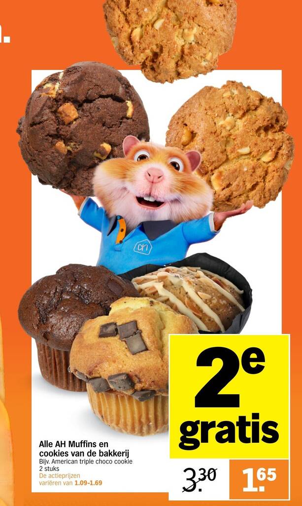 Muffins en cookies van de bakkerij 2e gratis aanbieding bij Albert Heijn