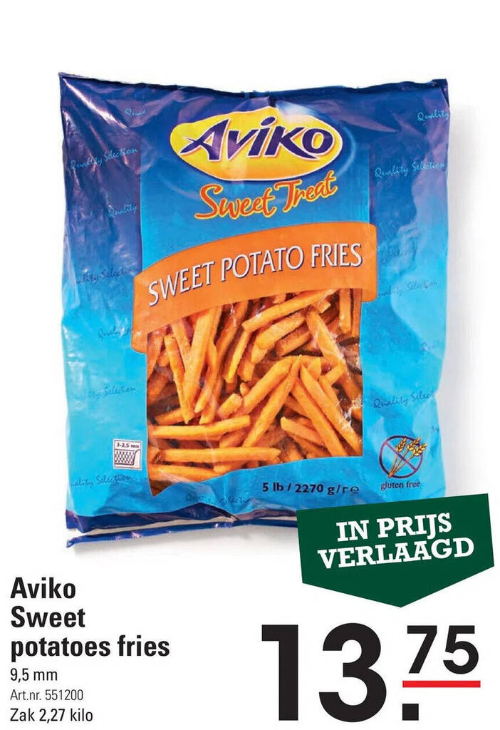 Aviko Sweet potatoes fries 2.27 kilo aanbieding bij Sligro