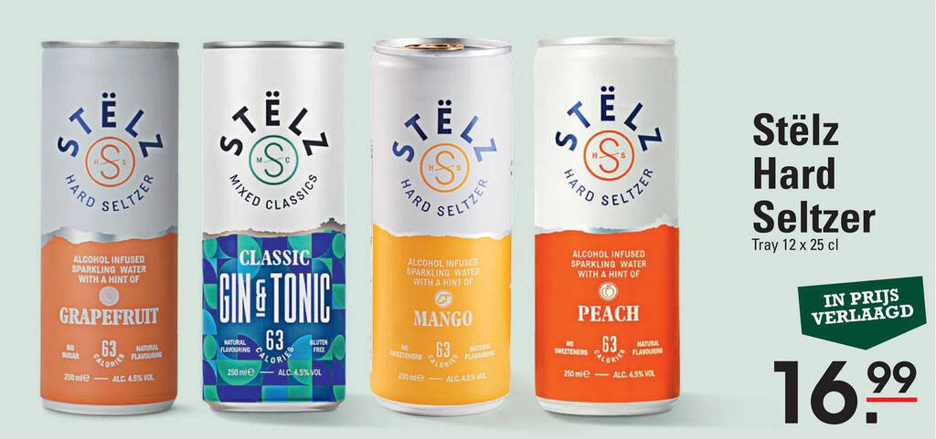 Stëlz Hard Seltzer 12 x 25 cl aanbieding bij Sligro