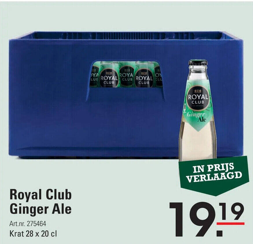 Royal Club Ginger Ale 28 x 20 cl aanbieding bij Sligro