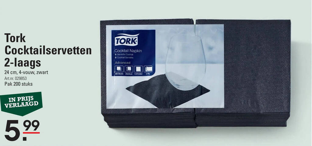 Tork Cocktailservetten 2-laags 2 laags aanbieding bij Sligro