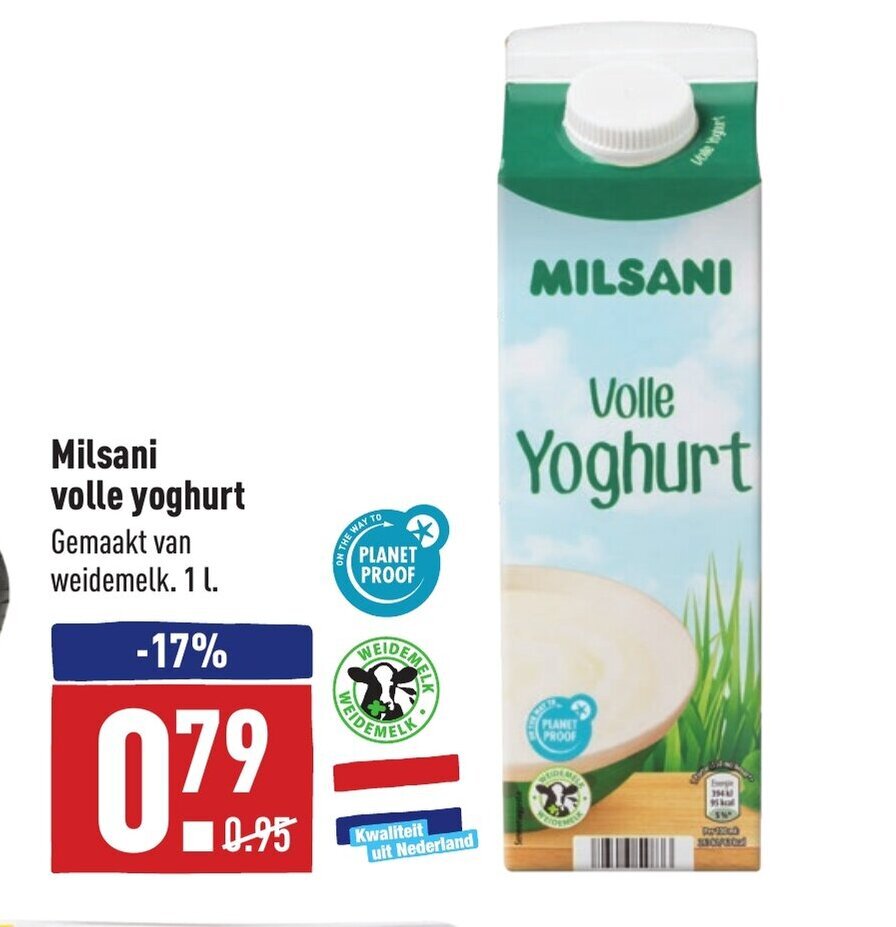 Milsani volle yoghurt 1l aanbieding bij ALDI