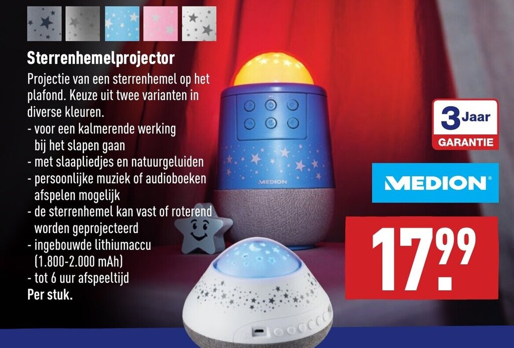 Sterrenhemelprojector 1800-2000 mAh aanbieding bij ALDI
