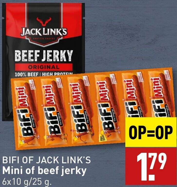 BIFI OF JACK LINK'S Mini of beef jerky 6x10 g/25 g. aanbieding bij ALDI