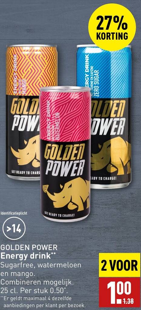 GOLDEN POWER Energy drink 25 cl aanbieding bij ALDI
