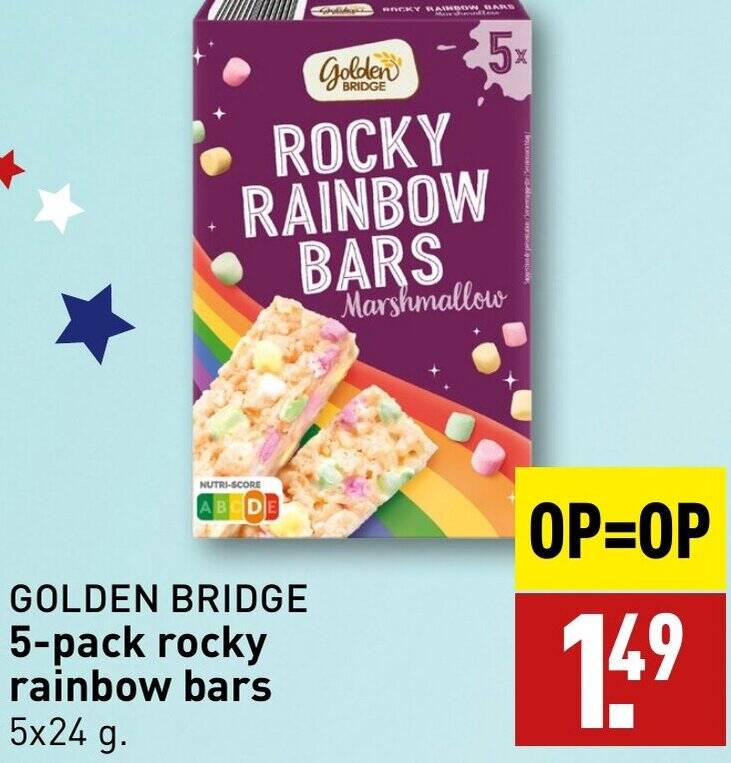 GOLDEN BRIDGE 5-pack rocky rainbow bars 5x24 g. aanbieding bij ALDI