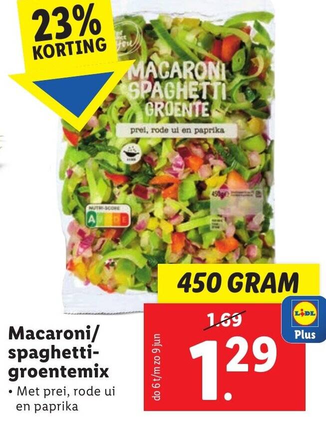 Macaroni spaghetti groenten mix 450 gram aanbieding bij Lidl