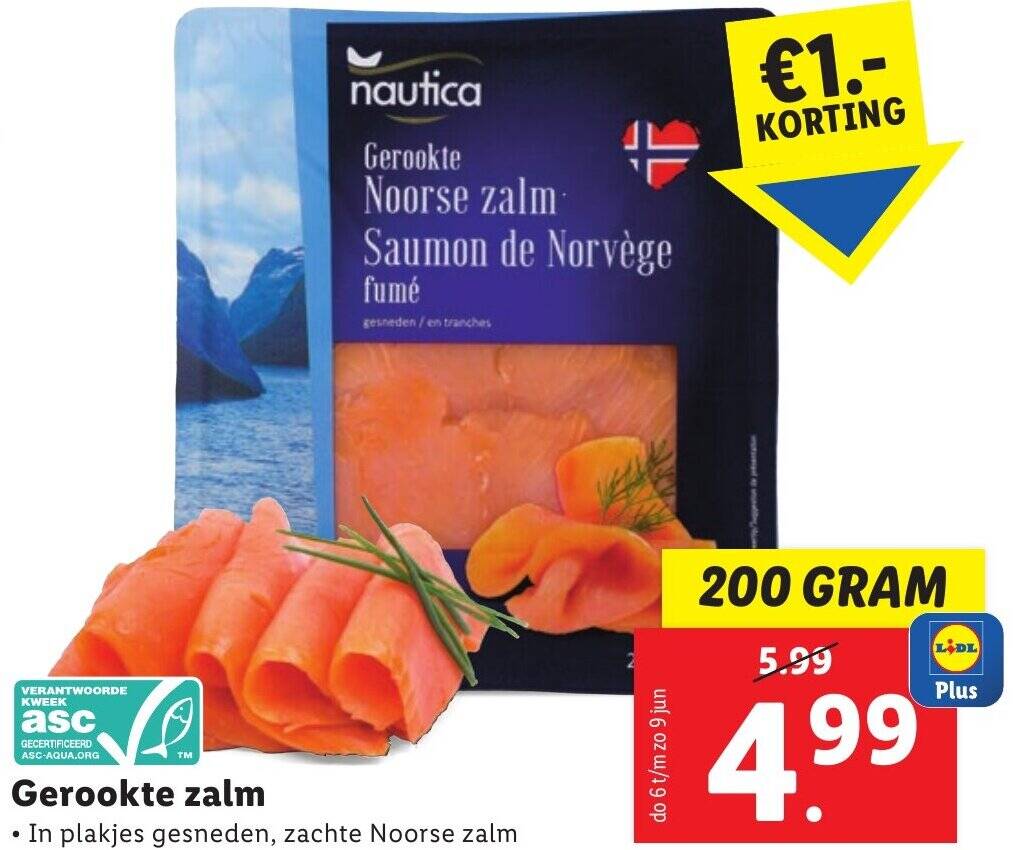 Gerookte zalm 200 gram aanbieding bij Lidl