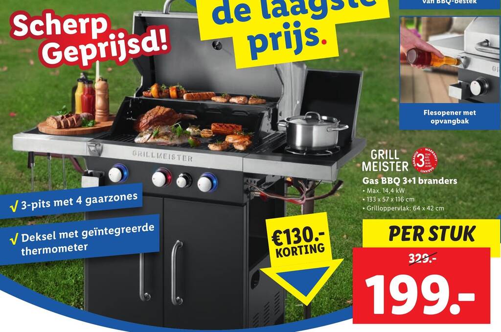GRILL MEISTER Gas BBQ 3+1 branders aanbieding bij Lidl