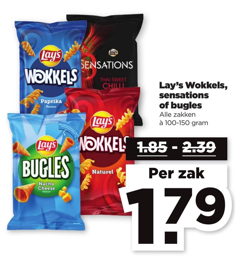 Lay's Wokkels, sensations of bugles aanbieding bij PLUS