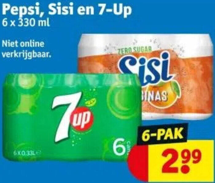 Pepsi, Sisi en 7-Up 6 x 330 ml aanbieding bij Kruidvat