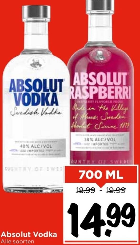 Absolut Vodka 700 ml aanbieding bij Vomar Voordeelmarkt