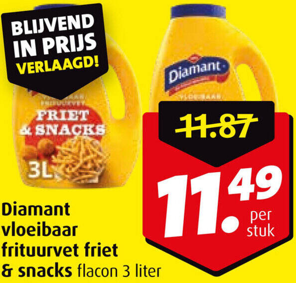 Diamant vloeibaar frituurvet friet & snacks 3 liter aanbieding bij Boni