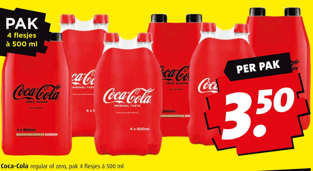 Coca-Cola regular of zero, 4 x 500 ml aanbieding bij Boni