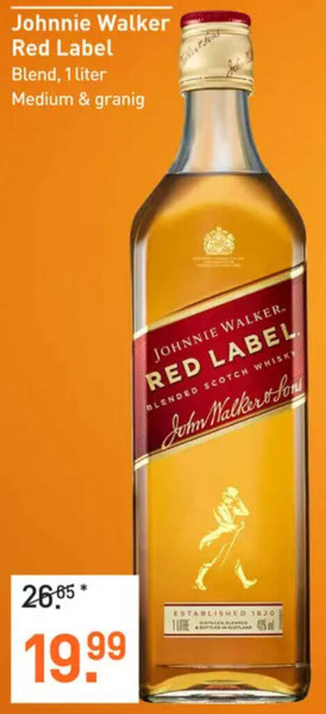Johnnie Walker Red Label Blend, 1 liter aanbieding bij Gall & Gall
