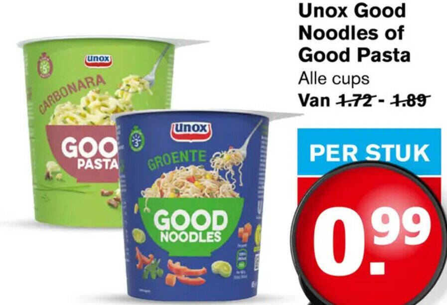 Unox Good Noodles of Good Pasta aanbieding bij Hoogvliet
