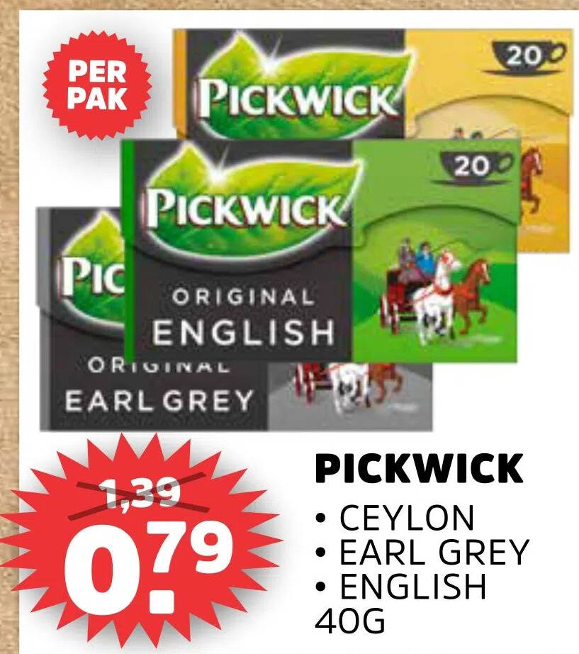 PICKWICK CEYLON EARL GREY ENGLISH aanbieding bij Sahan Supermarkten