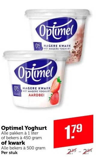 Optimel Yoghurt Alle pakken à 1 liter of bekers à 450 gram of kwark ...