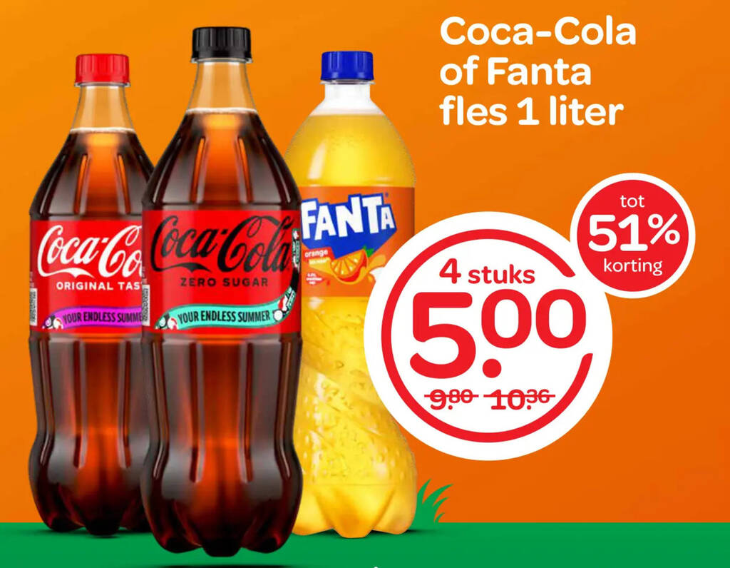 Coca cola of fanta fles 1 liter aanbieding bij Spar