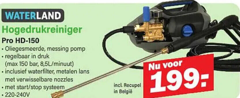 WATERLAND Hogedrukreiniger Pro HD-150 aanbieding bij Van Cranenbroek