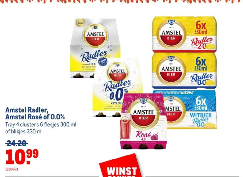 Amstel Radler, Amstel Rosé of 0.0% aanbieding bij Makro