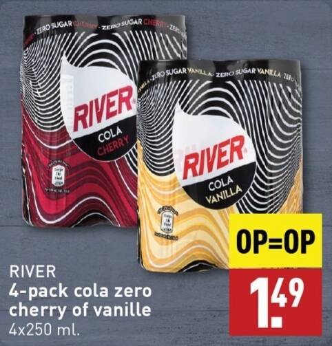 RIVER cola zero cherry of vanille 4 x 250ml aanbieding bij ALDI