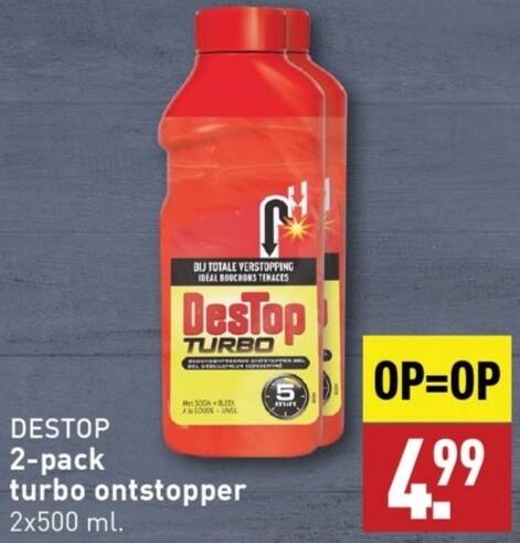 DESTOP turbo ontstopper 2 x 500ml aanbieding bij ALDI