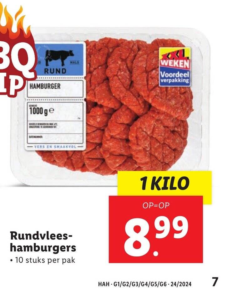 Rundvlees hamburgers 1 kilo aanbieding bij Lidl