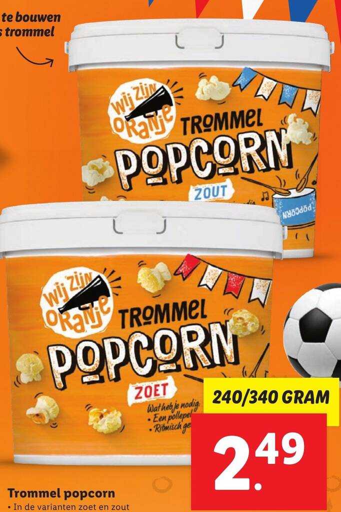Trommel popcorn 240/340g aanbieding bij Lidl