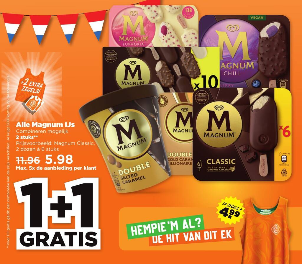 Alle Magnum IJs 1+1 Gratis aanbieding bij PLUS