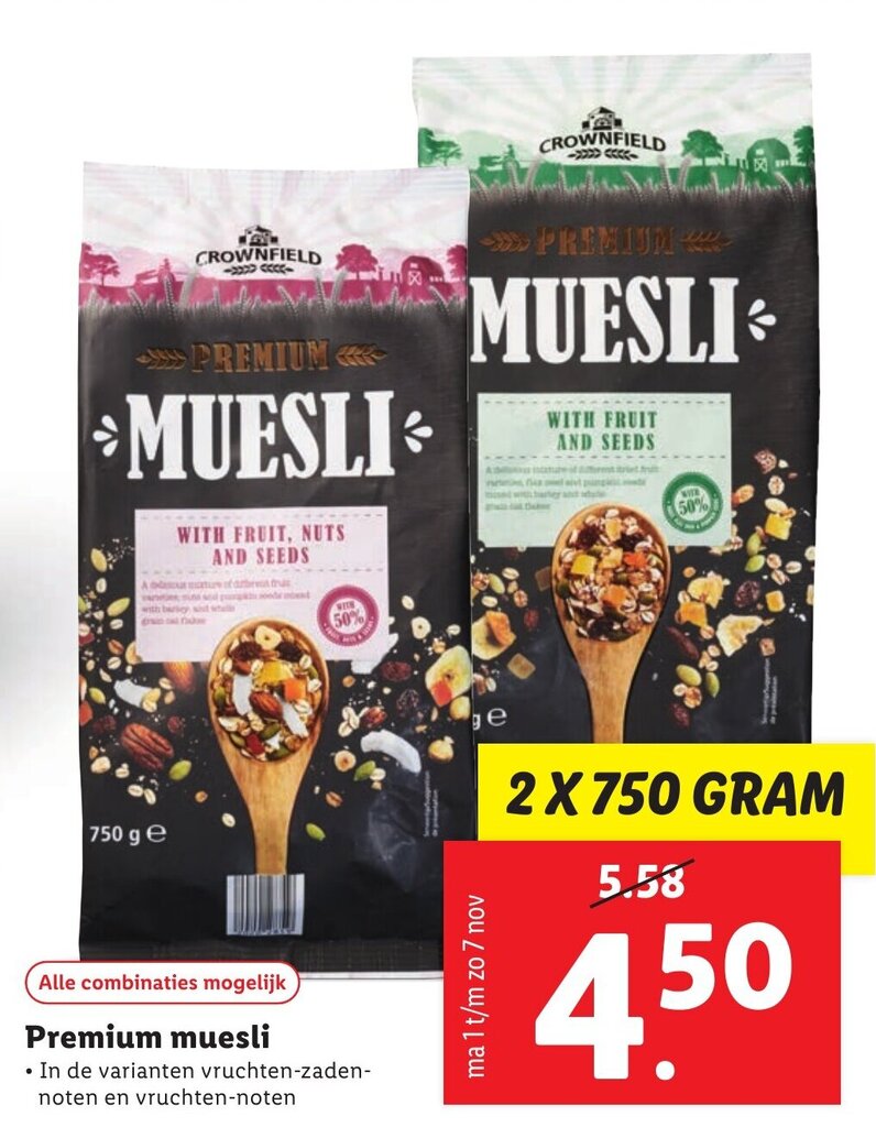 Premium muesli 2 x 750 Gram aanbieding bij Lidl