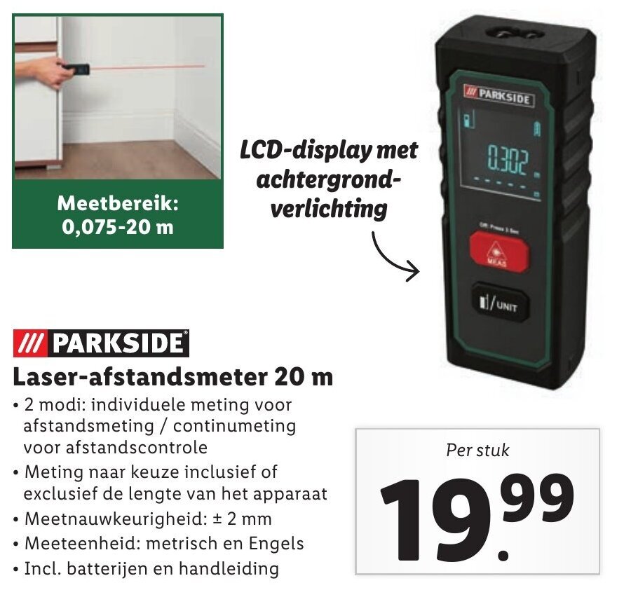 Parkside Laser-afstandsmeter 20 m aanbieding bij Lidl