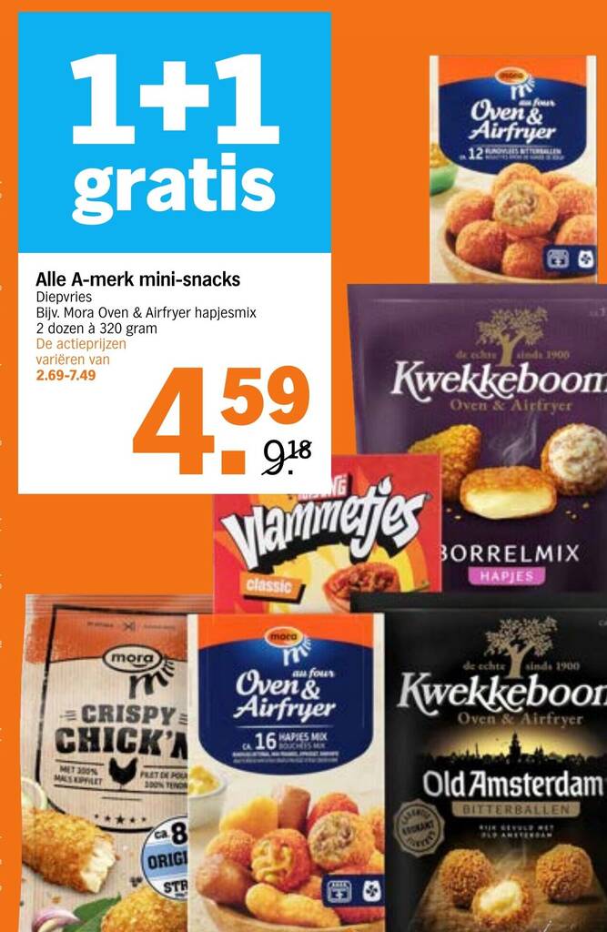 Alle A-merk mini-snacks 1+1 gratis aanbieding bij Albert Heijn