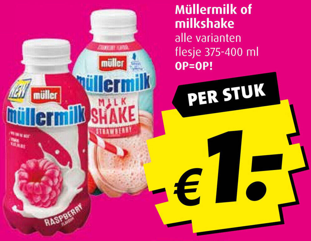 Mullermilk of milkshake per stuk aanbieding bij Boni