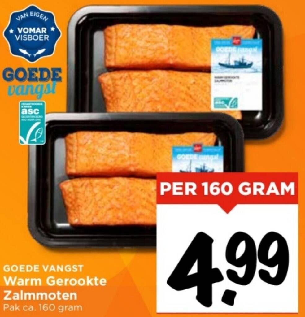 Warm Gerookte Zalmmoten 160 gram aanbieding bij Vomar Voordeelmarkt