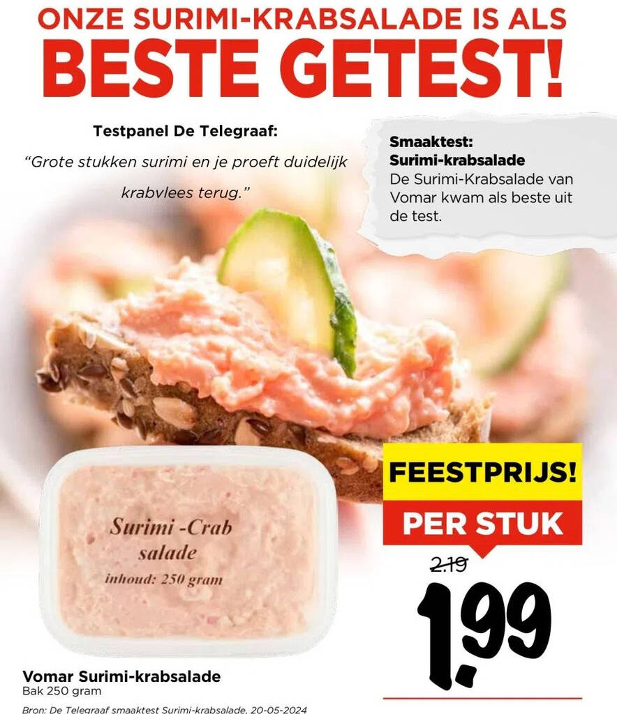 Vomar Surimi-krabsalade aanbieding bij Vomar Voordeelmarkt