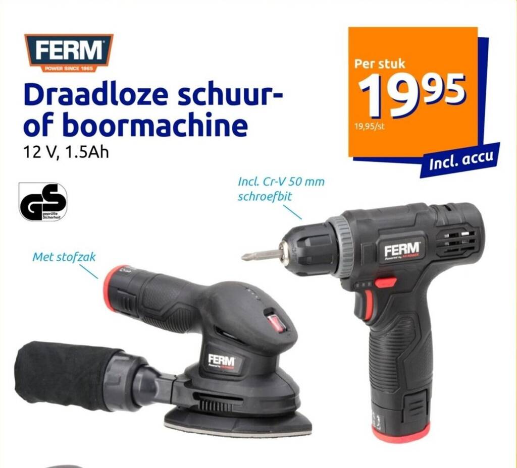 FERM Draadloze schuur of boormachine aanbieding bij Action