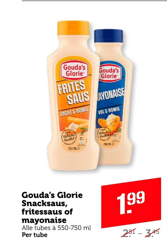 Gouda's Glorie Snacksaus, fritessaus of mayonaise aanbieding bij Coop