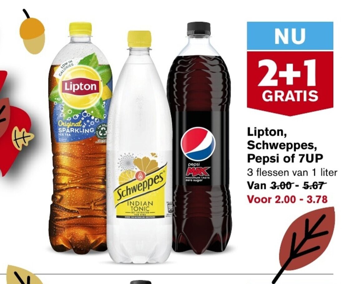Lipton, Schweppes, Pepsi of 7UP aanbieding bij Hoogvliet