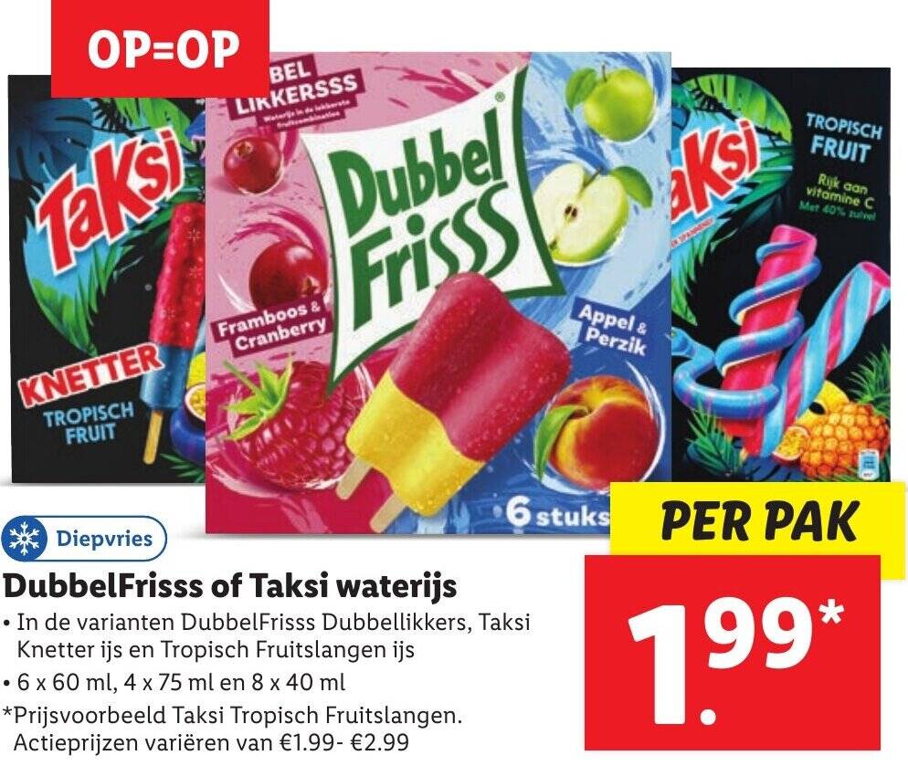 DubbelFrisss of Taksi waterijs aanbieding bij Lidl