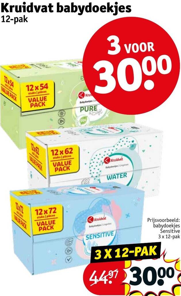 babydoekjes 12-pak aanbieding bij Kruidvat