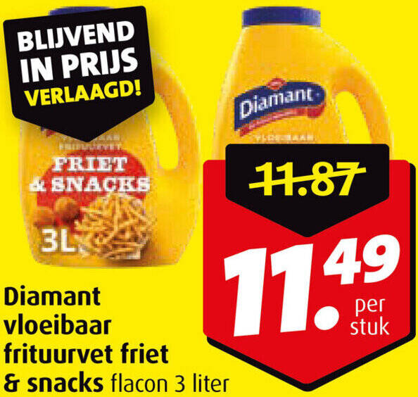 Diamant vloeibaar frituurvet friet & snacks 3 liter aanbieding bij Boni
