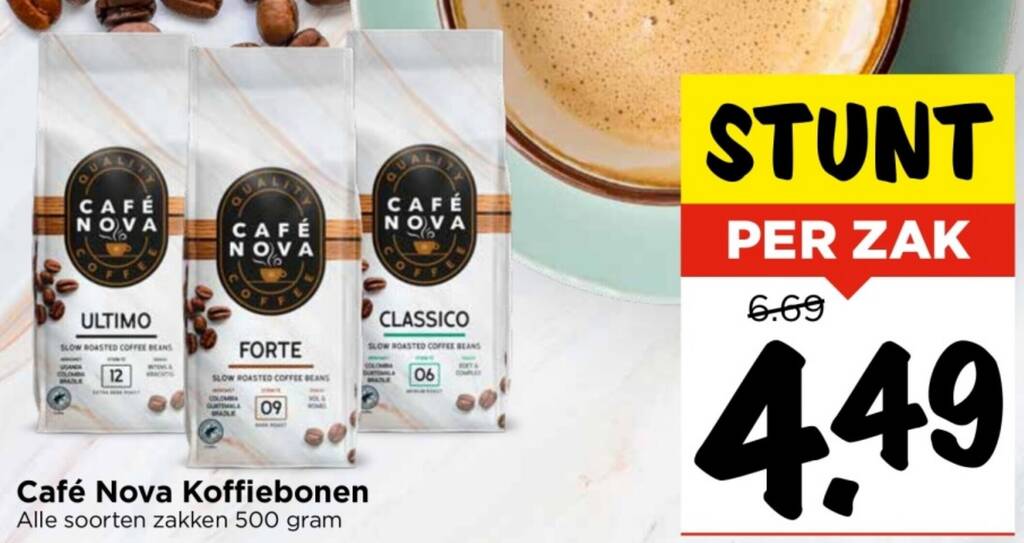 Café Nova Koffiebonen 500 gram aanbieding bij Vomar Voordeelmarkt