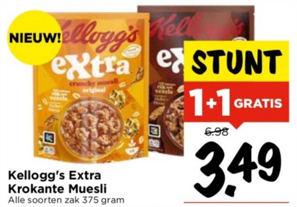 Kellogg's Extra Krokante Muesli 375g 1+1 gratis aanbieding bij Vomar ...