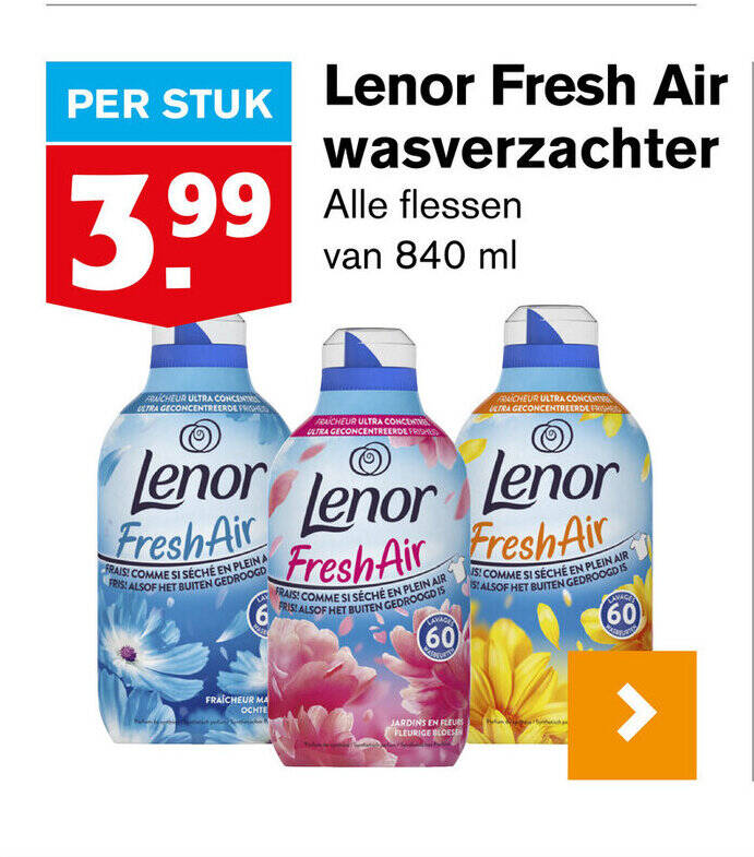 Lenor Fresh Air wasverzachter 840 ml aanbieding bij Hoogvliet