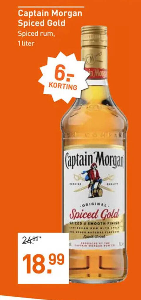 Captain Morgan Spiced Gold Spiced rum, 1 liter aanbieding bij Gall & Gall