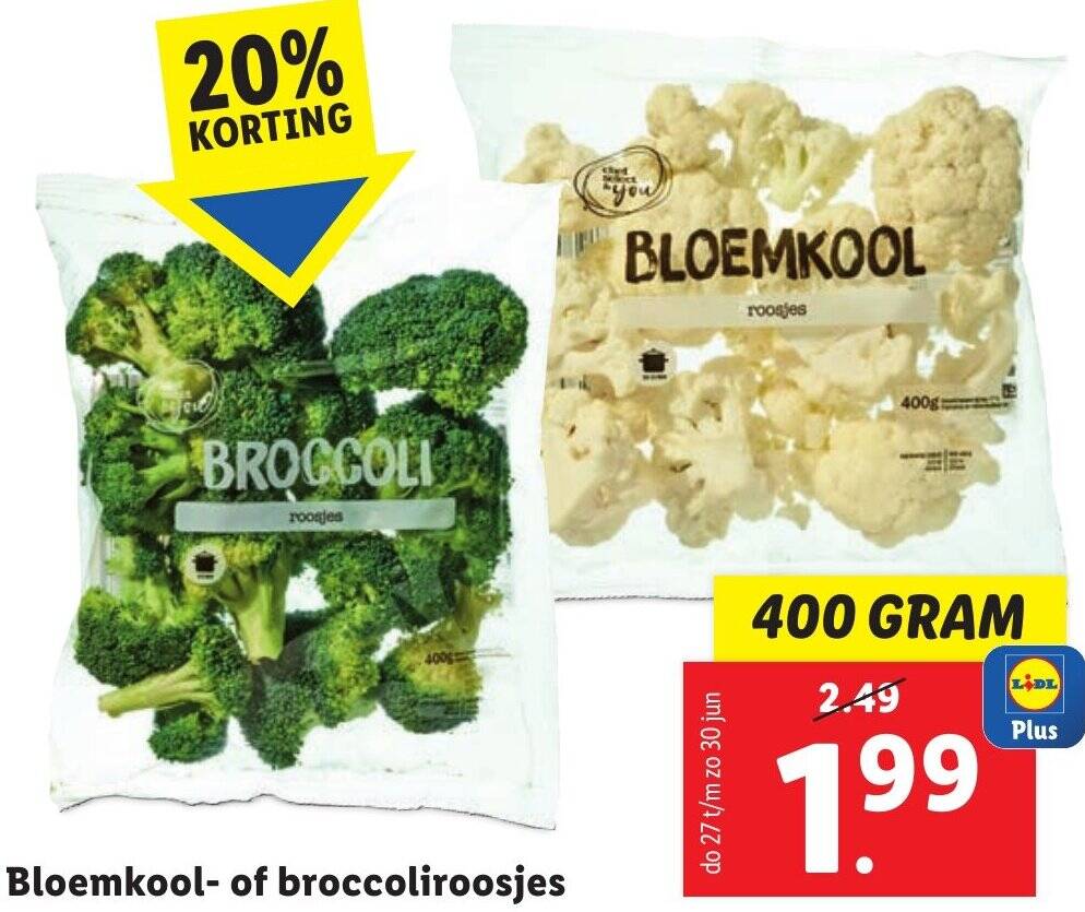 Bloemkool of broccoliroosjes 400g aanbieding bij Lidl
